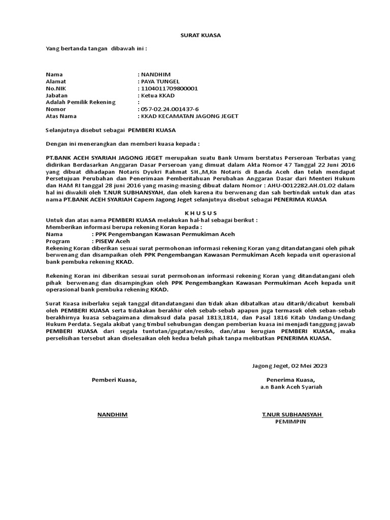 SURAT KUASA PISEW.docx | PDF