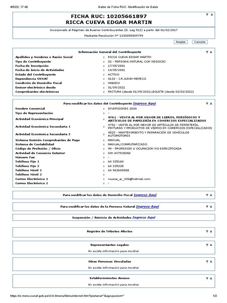 SUNAT - Menú SOL ED PDF | PDF
