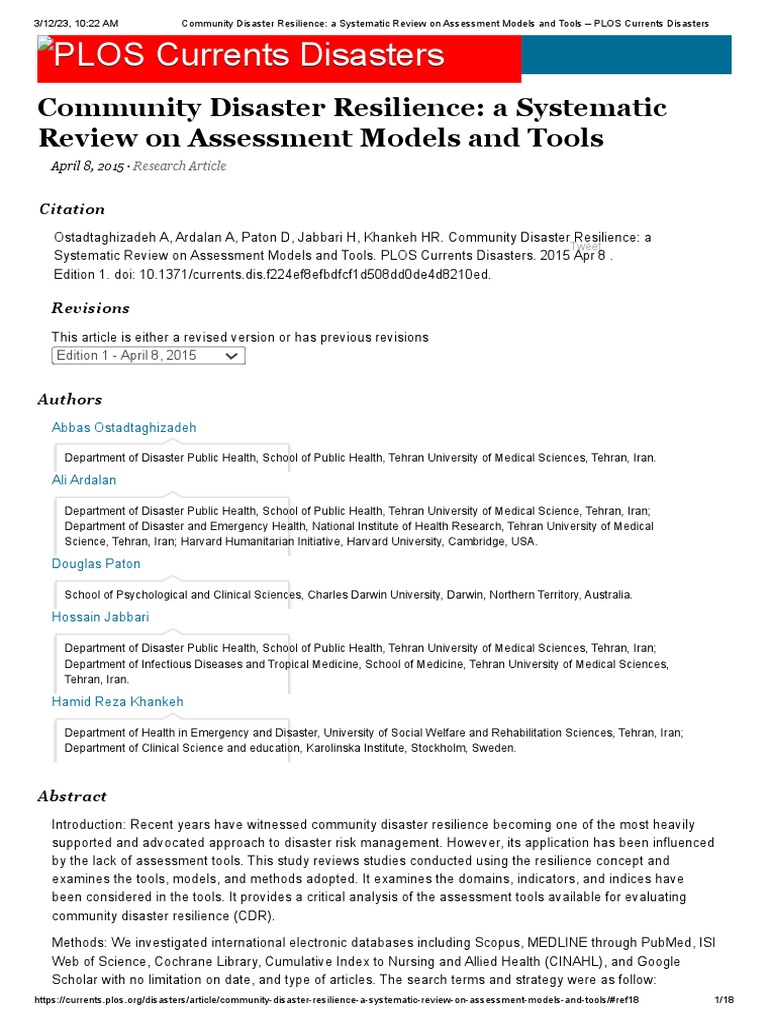 Assessing Community Disaster Resilience: A Review and Analysis of ...