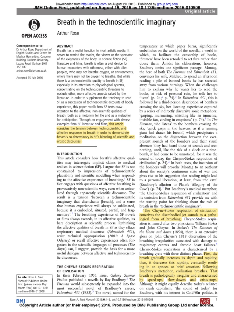 Breath in The Technoscientific Imaginary PDF | PDF