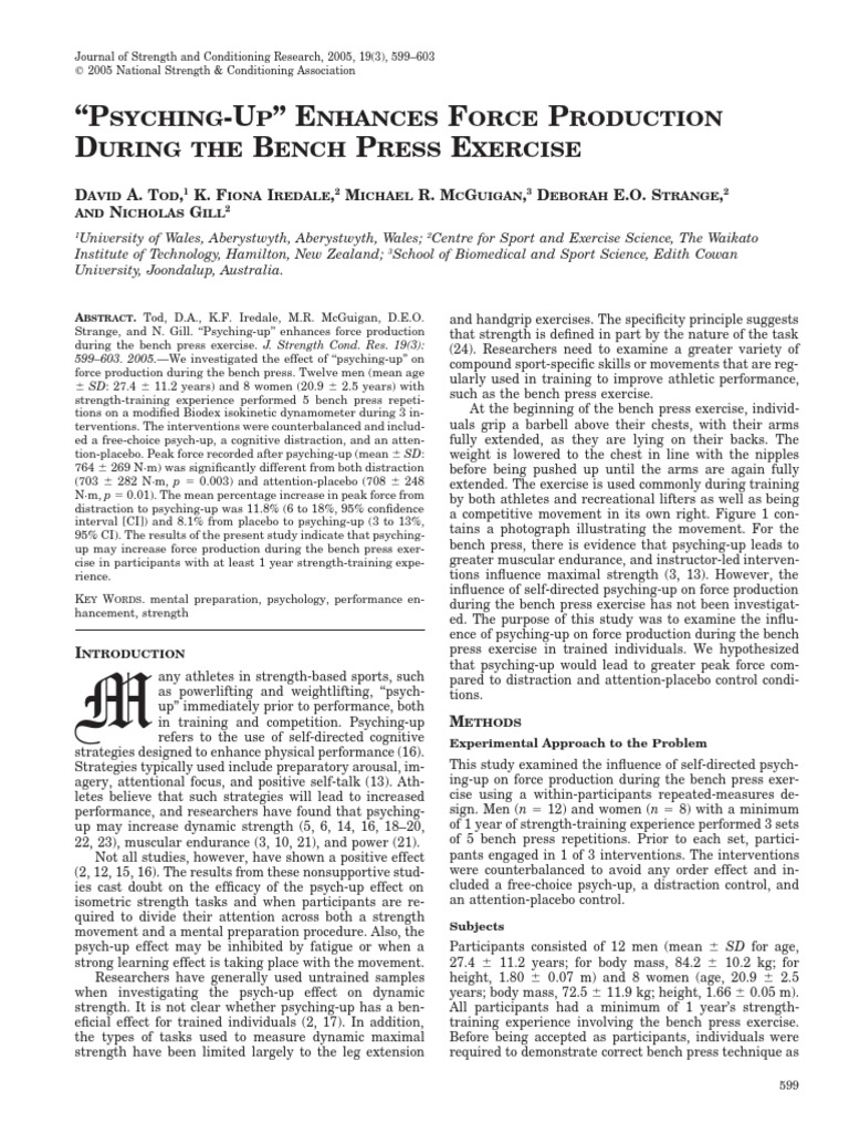 Psyching Up Enhances Force Production During The.19 PDF | PDF ...