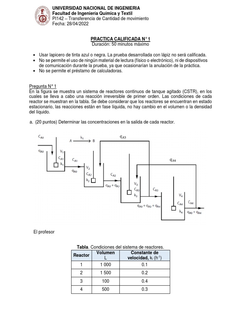 Práctica de Reactores CSTR | PDF