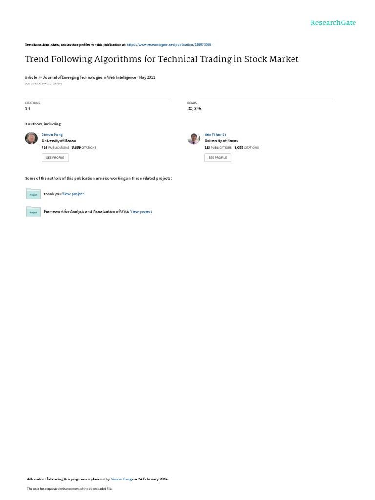 Trend Following Algorithms For Technical Trading I PDF | PDF | Computers