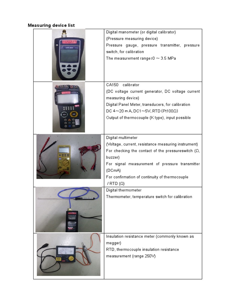 Calibration Device List | PDF