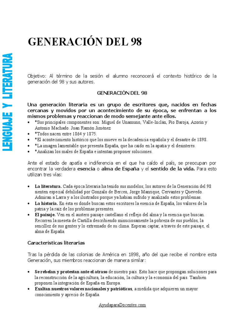 Contexto y autores de la Generación del 98 | PDF | Historia | Ficción ...