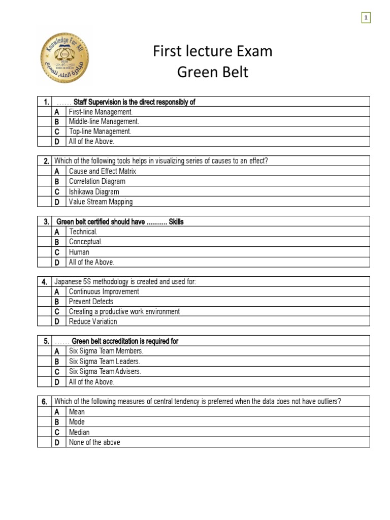 1 - First Lecture Exam | PDF | Six Sigma | Standard Deviation