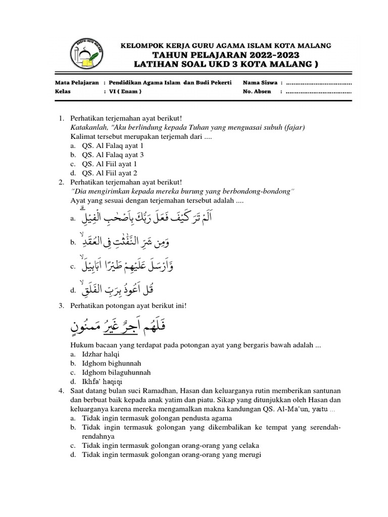 Soal Ujian Agama Islam SD | PDF | Agama & Spiritualitas