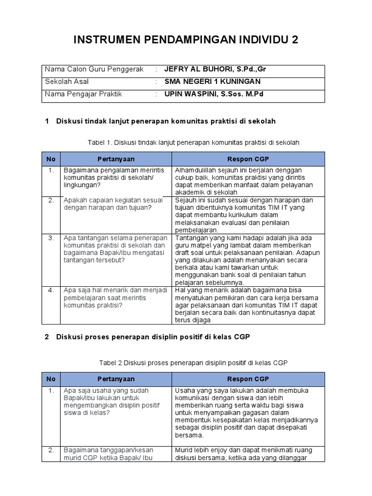 Instrumen Pendampingan Individu 2 | PDF
