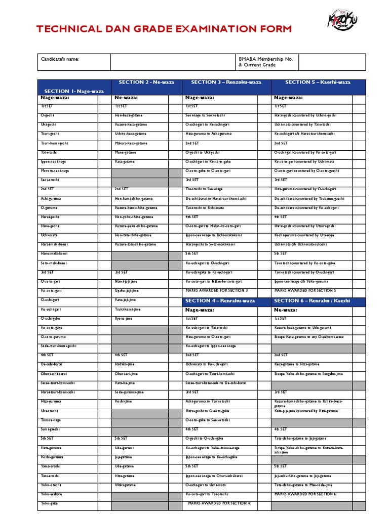 Kazoku Kan Technical Dan Grade Examination Form PDF | PDF