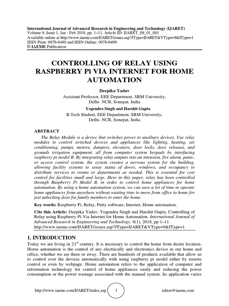 CONTROLLING OF RELAY USING RASPBERRY Pi | PDF | Home Automation | Relay