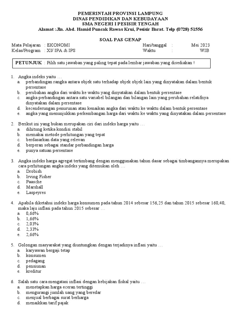 Soal Pas Eko Xi Genap 2023 Fix | PDF