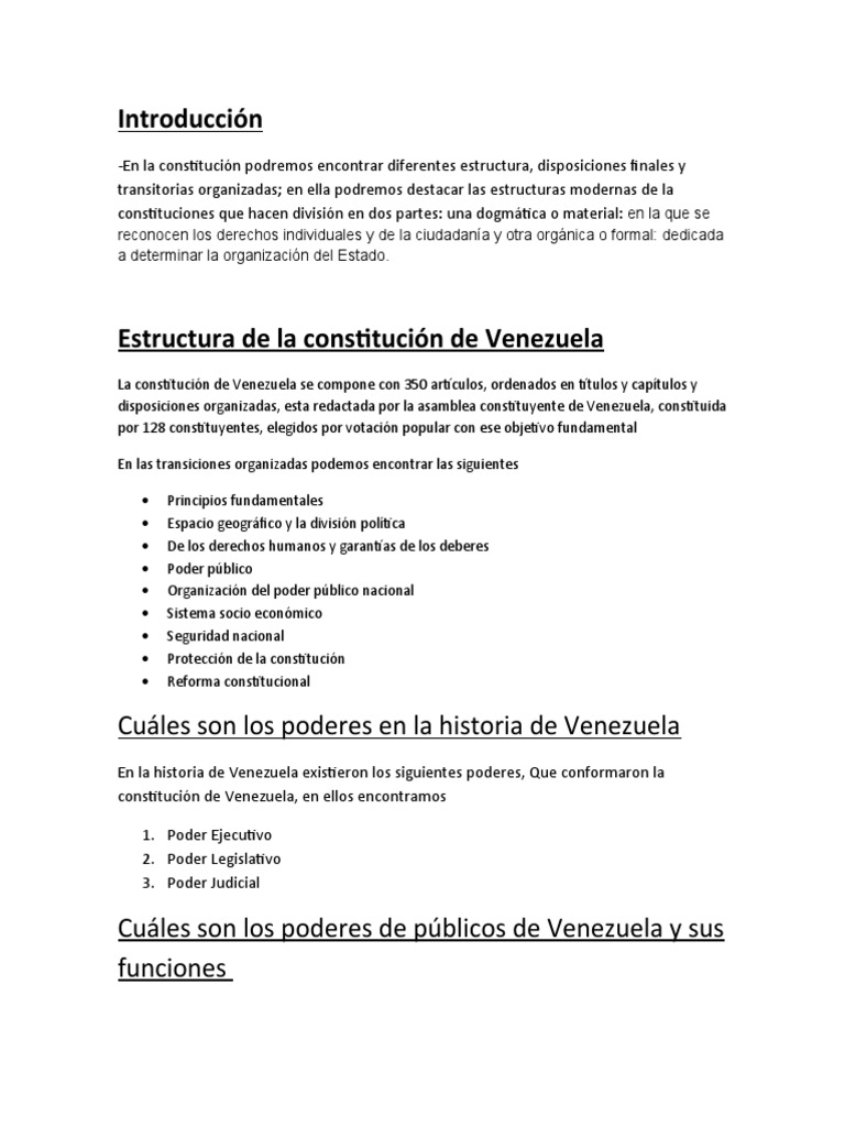 Estructura de La Constitución de Venezuela | PDF
