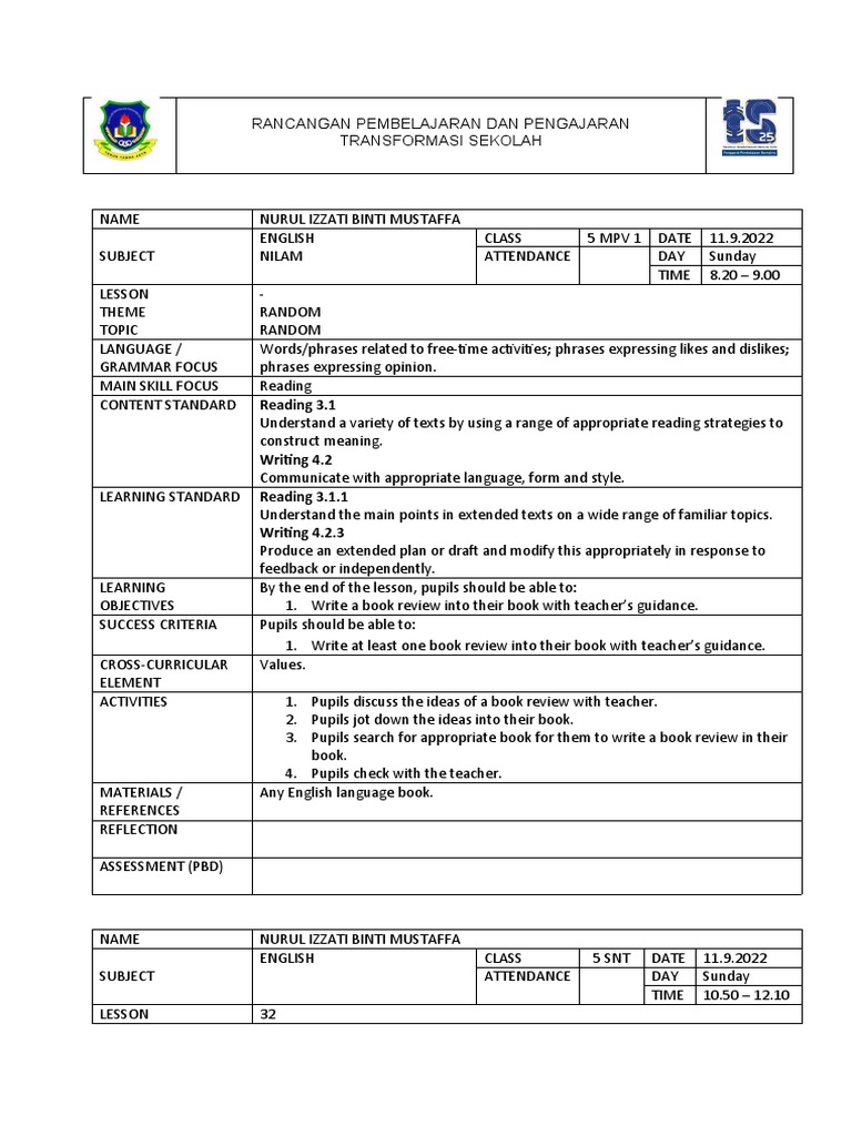 RPH English 11.9.2022 Sunday | PDF