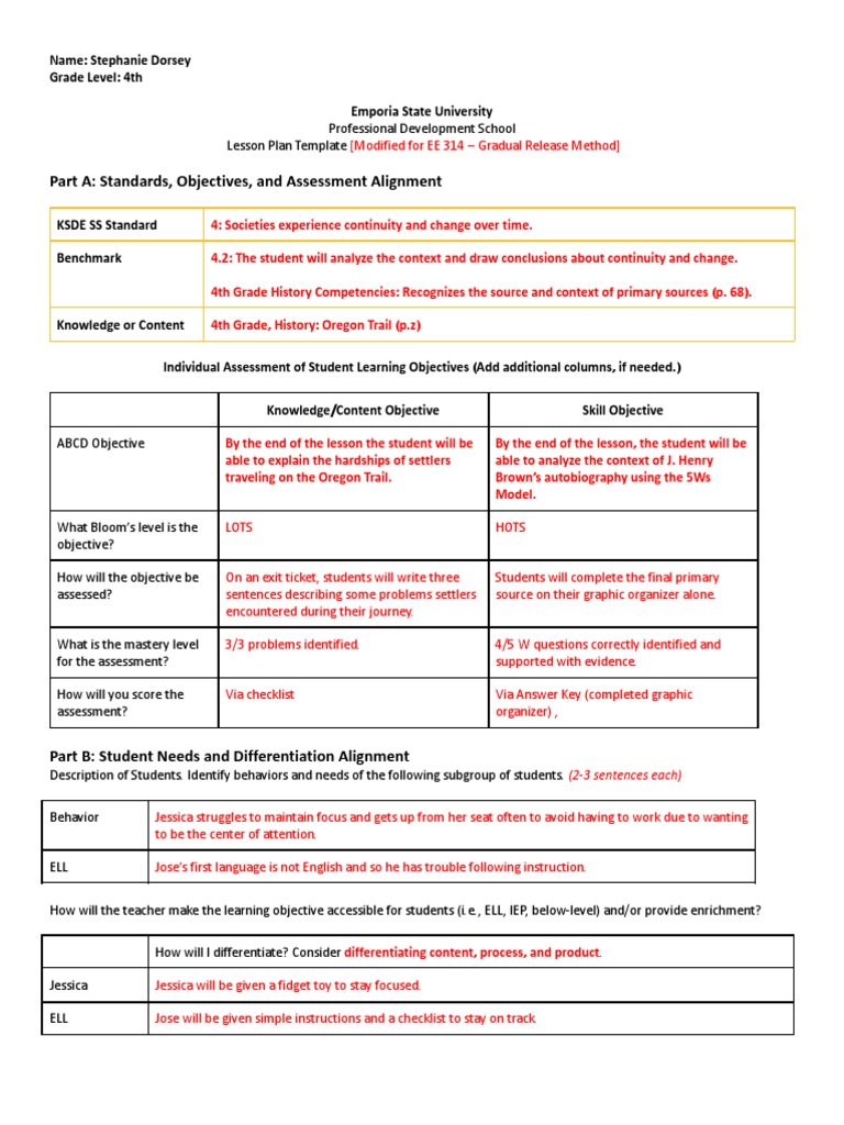 Part A: Standards, Objectives, and Assessment Alignment: Name ...