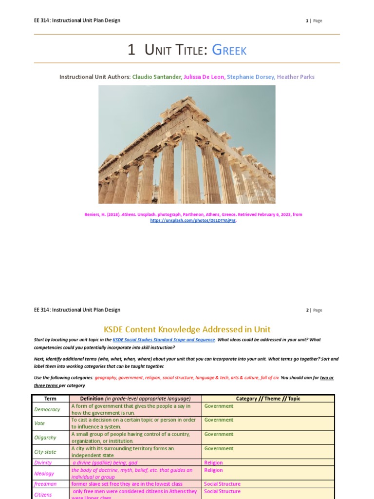 Greek Civilization Unit Plan Overview | PDF