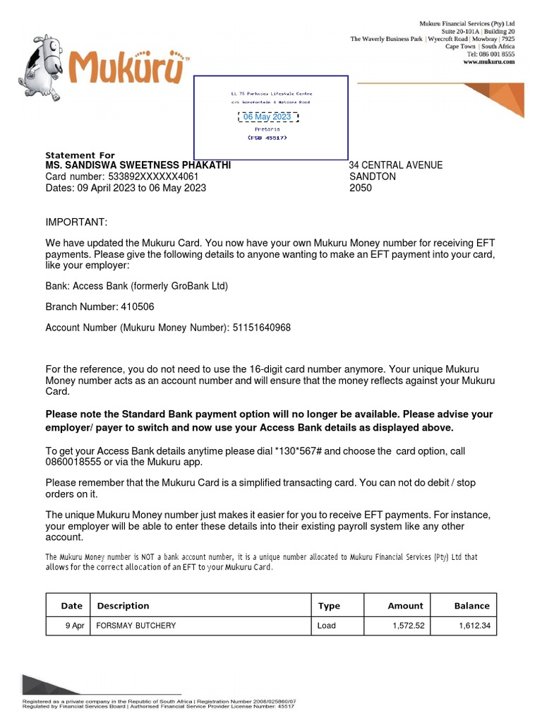 Mukuru Card Statement Overview | PDF