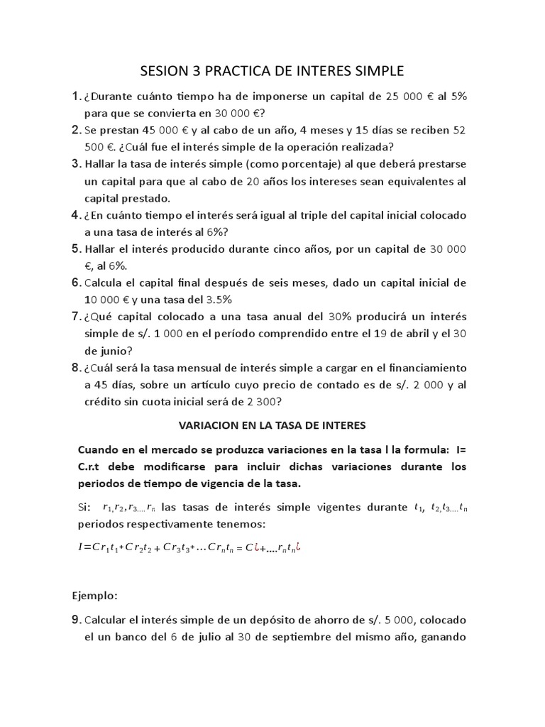 Sesion Practica de Interes Simple - 3 | PDF