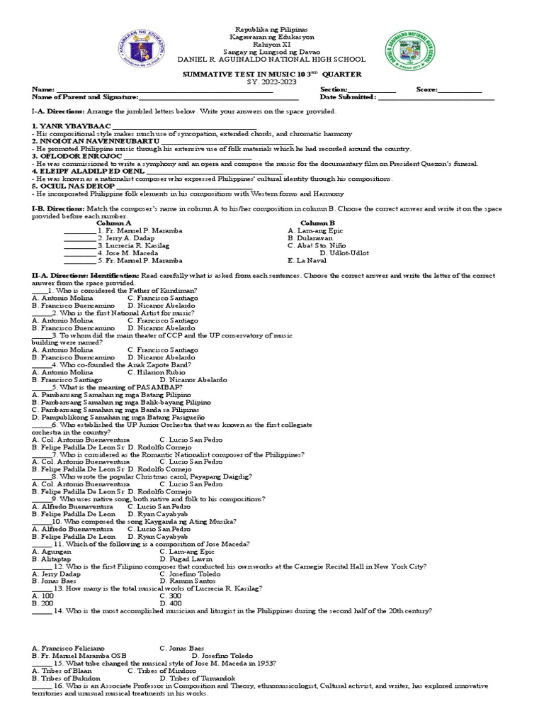 3RD Q-SUMMATIVE-MUSIC | PDF