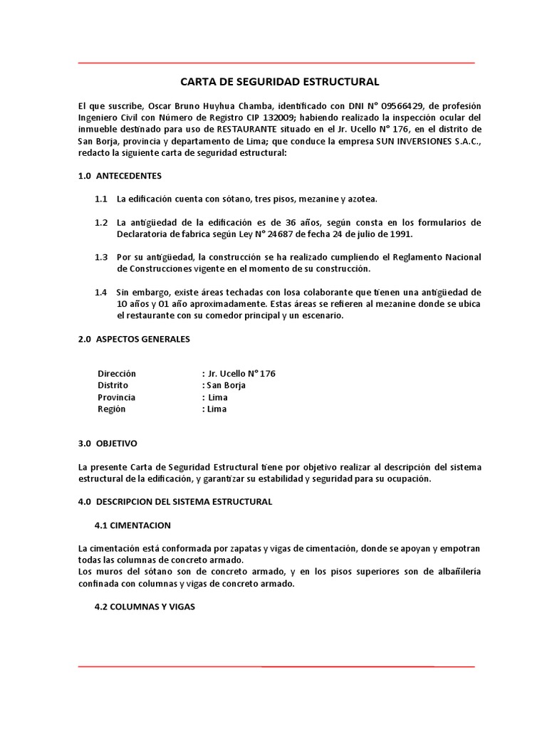 Carta de Seguridad Estructural | PDF