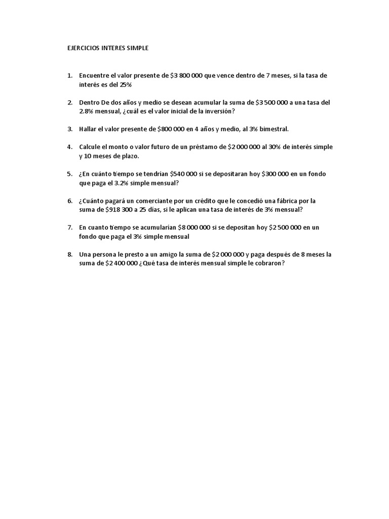 Ejercicios Interes Simple Pdf