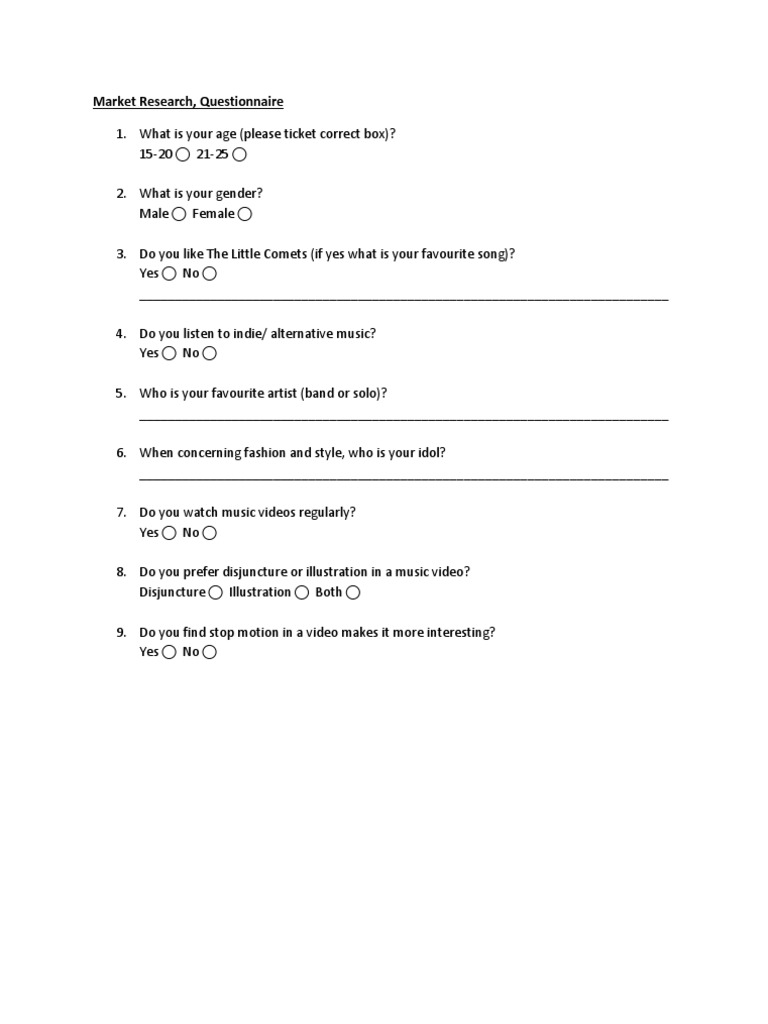 Indie Music Audience Survey Questionnaire | PDF | Social Science | Self ...