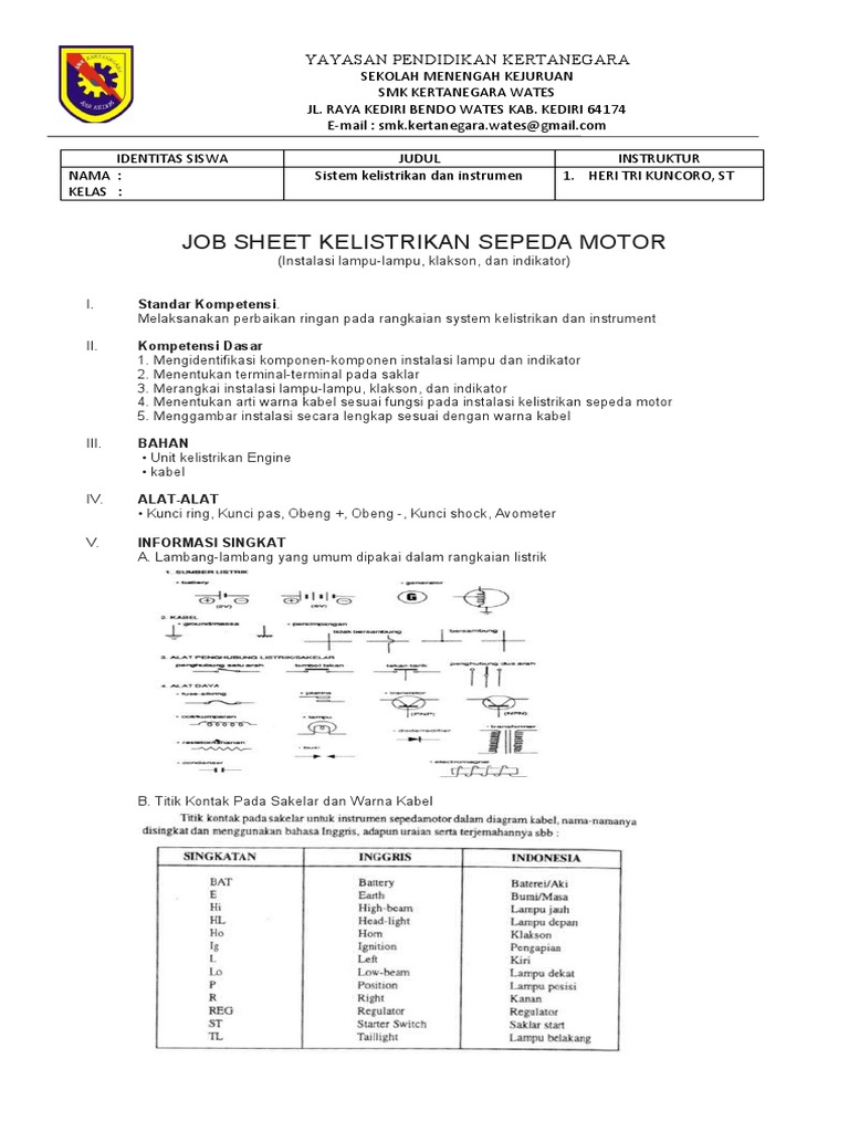 Job Sheet Sistem Kelistrikan | PDF