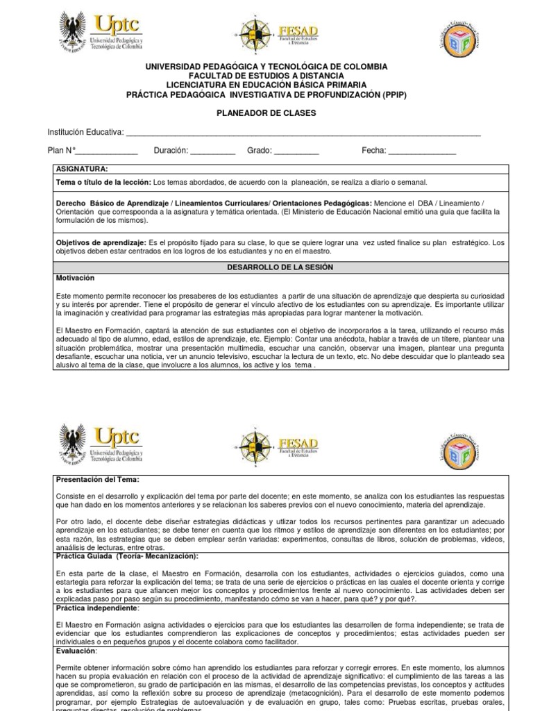 Protocolo Planeador de Clases PPIP | PDF