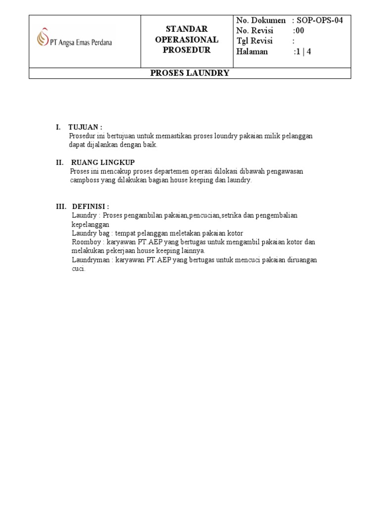 SOP-SOP-04 Proses Laundry | PDF