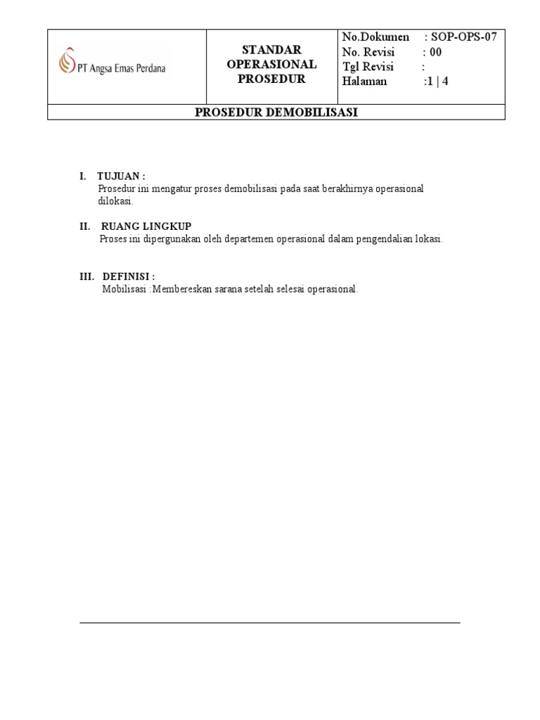 SOP-SOP-07 Demobilisasi | PDF