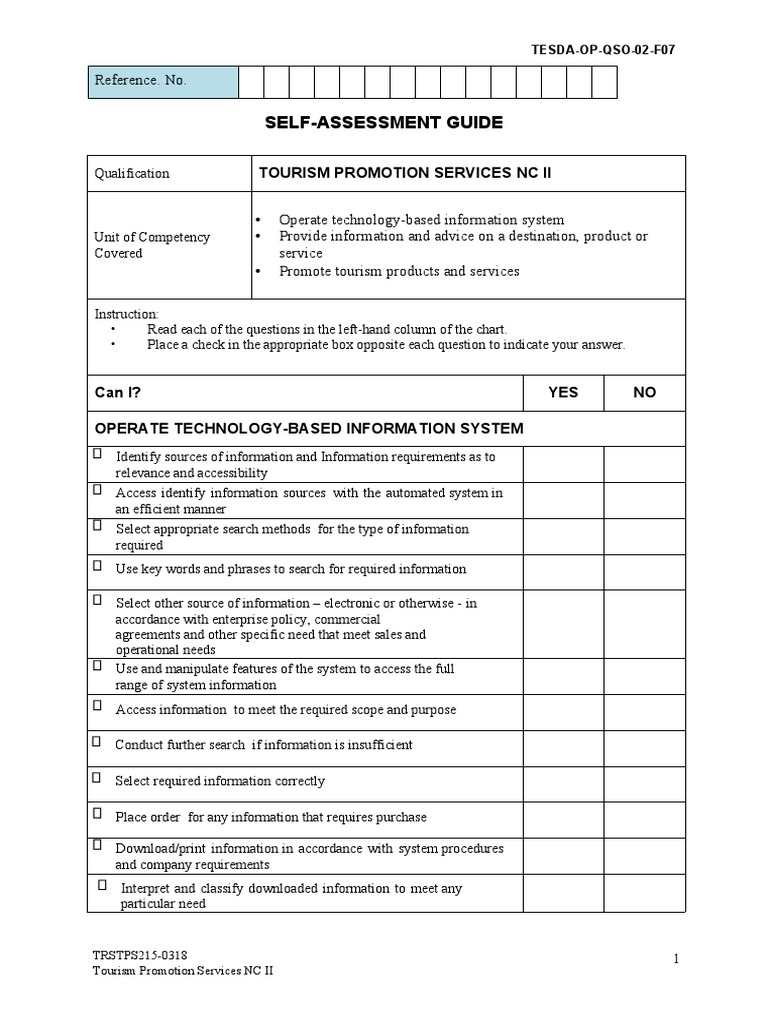 SAG - Tourism Promotion Services NC II | PDF SAG - Tourism Promotion Services NC II | PDF
