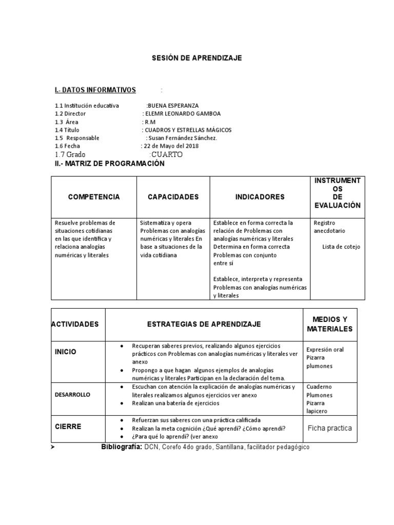 Sesión de Aprendizajecuadro y Estrellas Magicas | PDF | Cognición | Aprendizaje