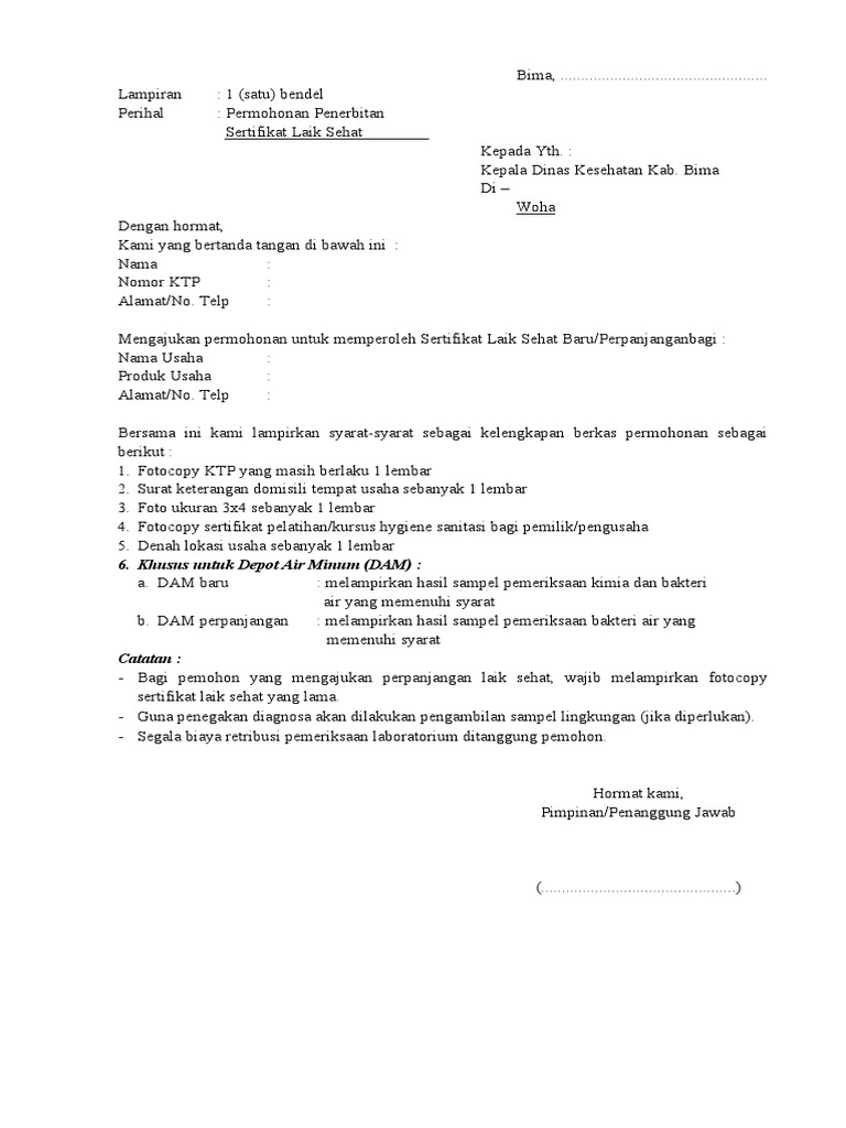 Permohonan Sertifikat Laik Sehat | PDF