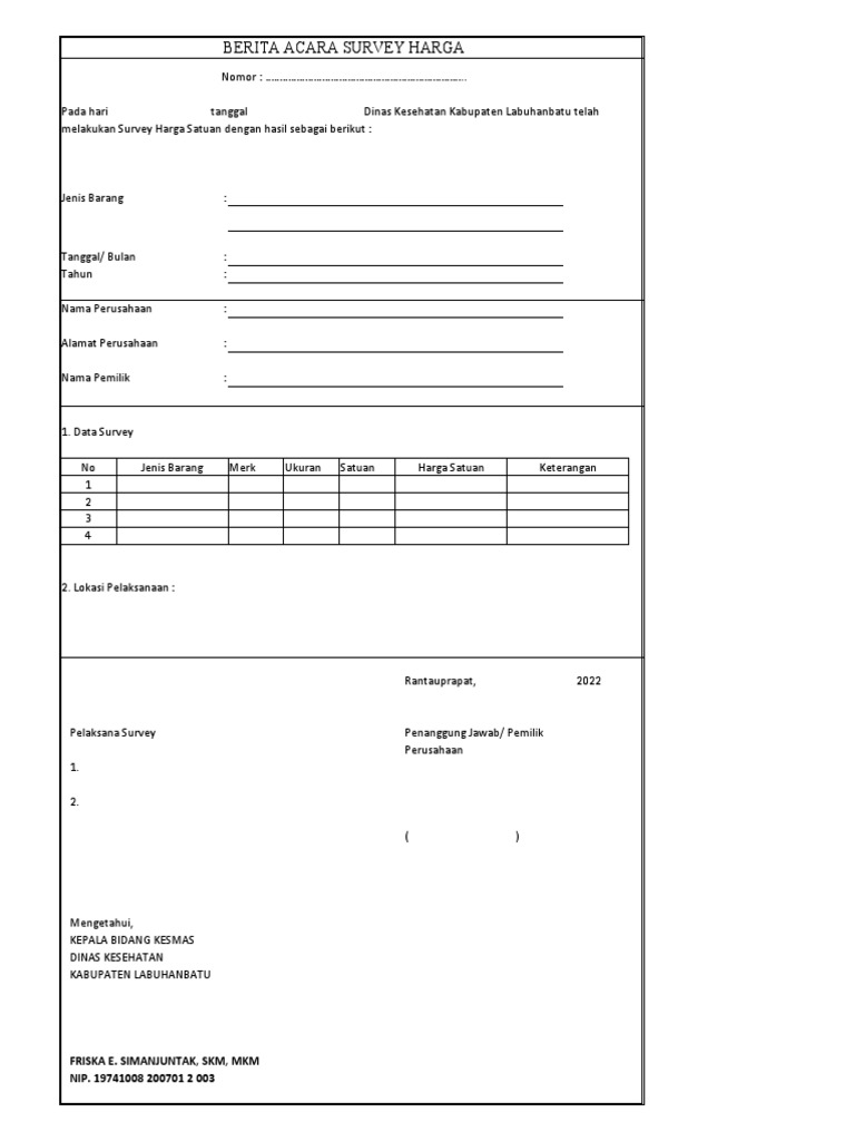BERITA ACARA SURVEY HARGA 2022 PROMKES.xlsx | PDF