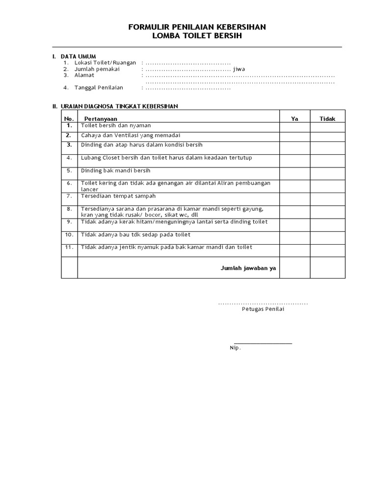 Form Lomba Toilet Sehat | PDF