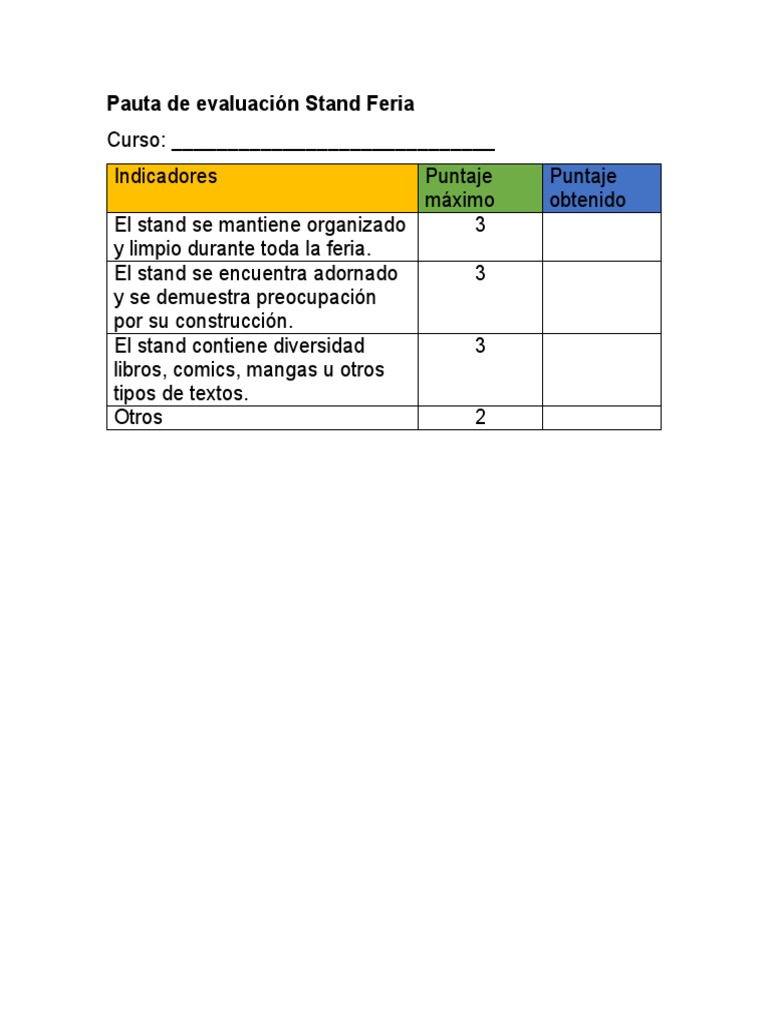 Pauta de evaluación Stand Feria.docx | PDF Pauta de evaluación Stand Feria.docx | PDF