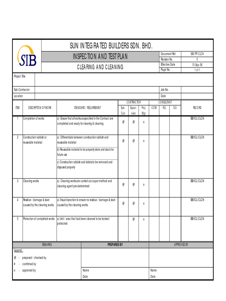 Cleaning and Clearing Inspection Plan | PDF
