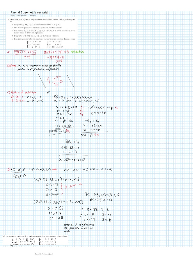 Parcial 3 Geometría Vectorial | PDF Parcial 3 Geometría Vectorial | PDF