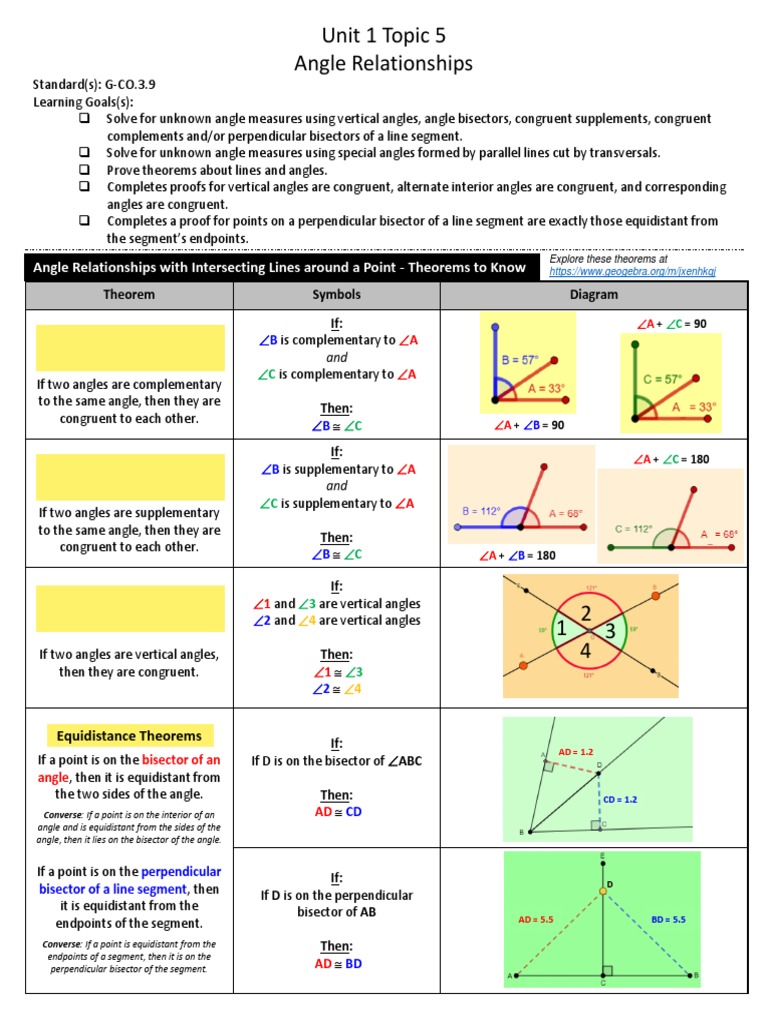 Unit 1 Topic 5 Angle Relationships: Angle Relationships With ...