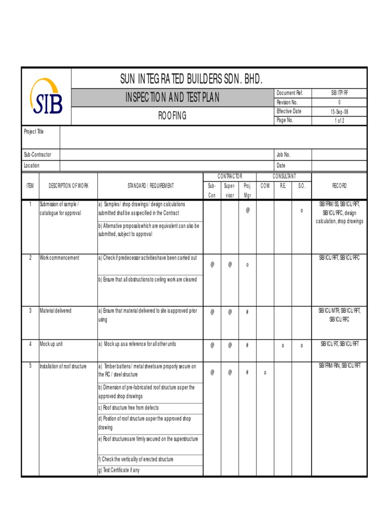 ITP-RF (Rev 0) - Roofing | PDF ITP-RF (Rev 0) - Roofing | PDF