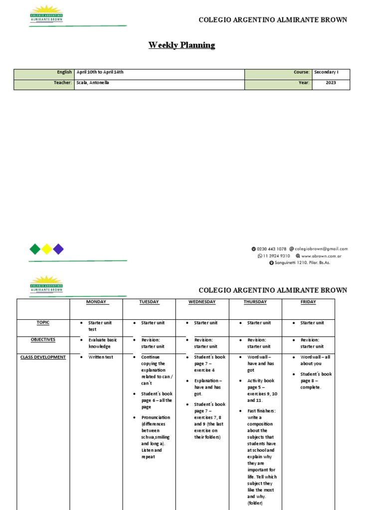 Weekly English Plan for Secondary I | PDF | Cognition | Learning