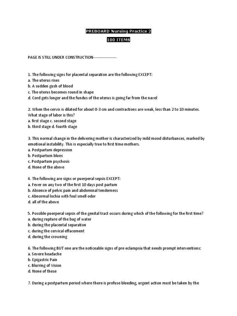 Preboard Nursing Practice Exam Guide | PDF | Birth Control | Preventive ...