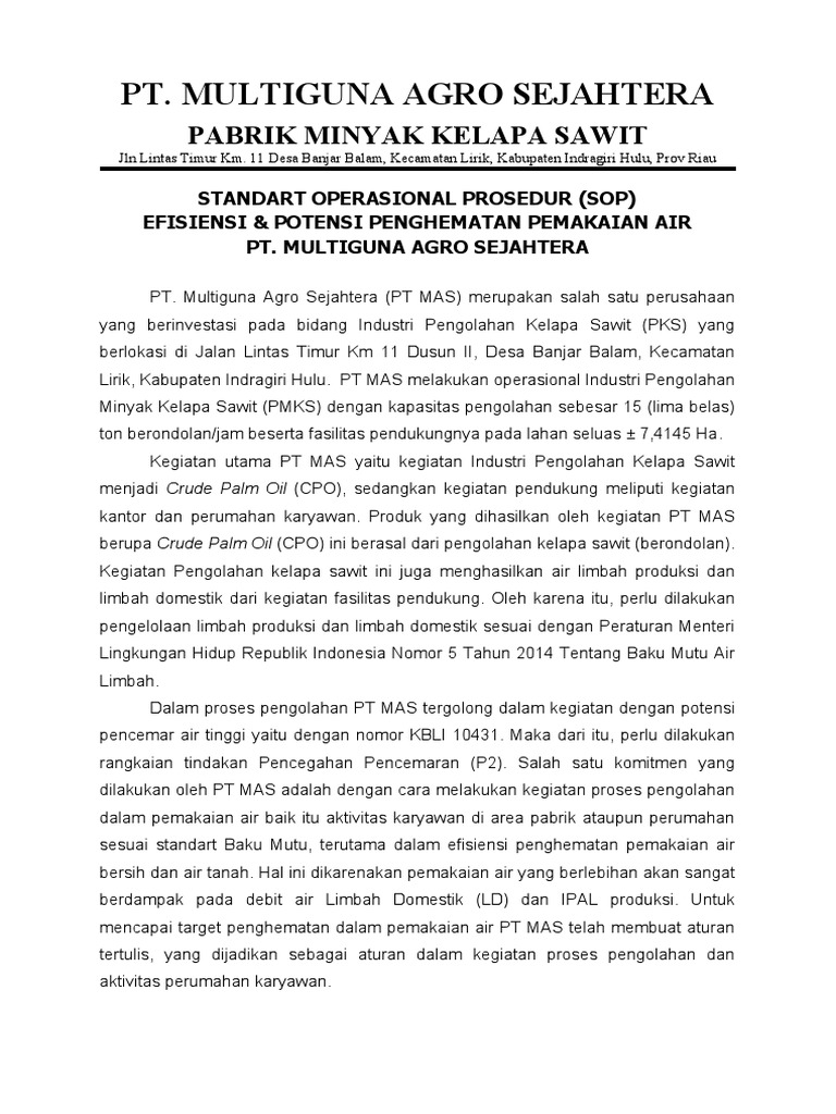SOP Penghematan Air PT Multiguna | PDF