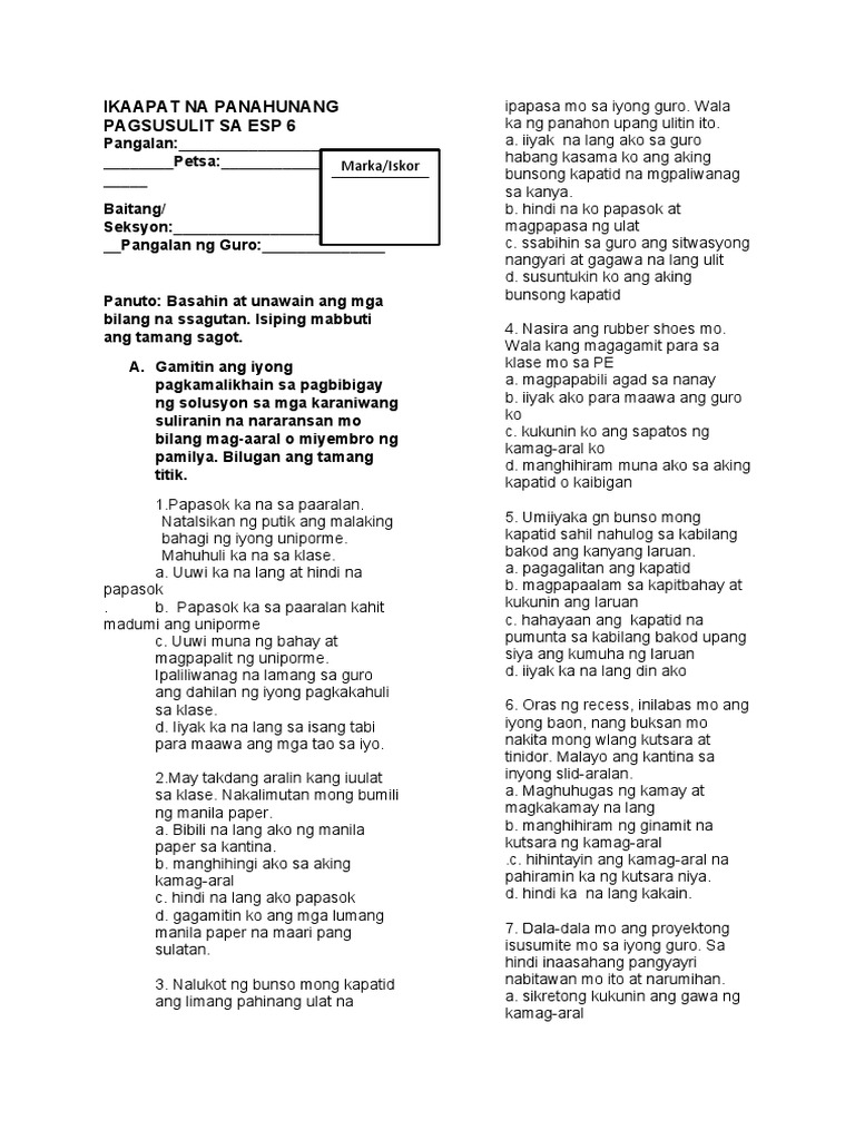 PT - Esp 6 - Q4 | PDF