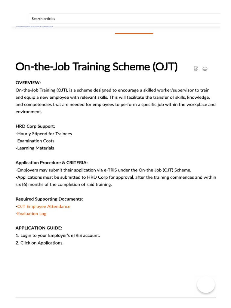 Guidance For Application On-the-Job Scheme (OJT) PDF | PDF