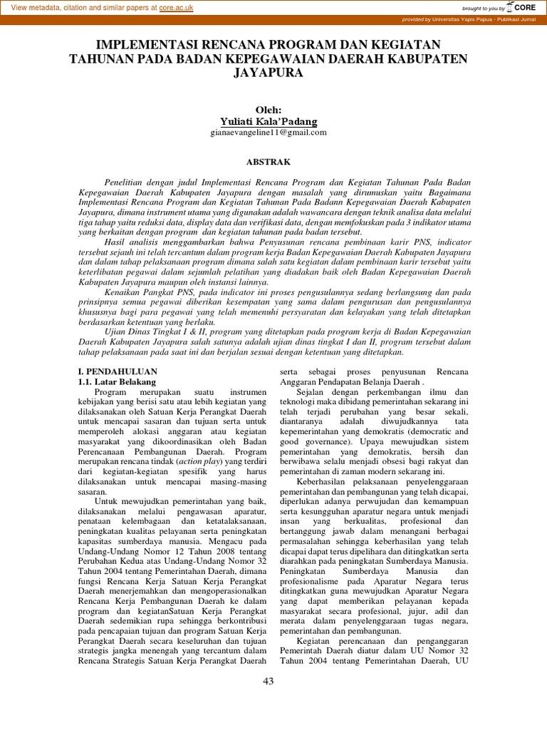 Implementasi Rencana Program BKD | PDF