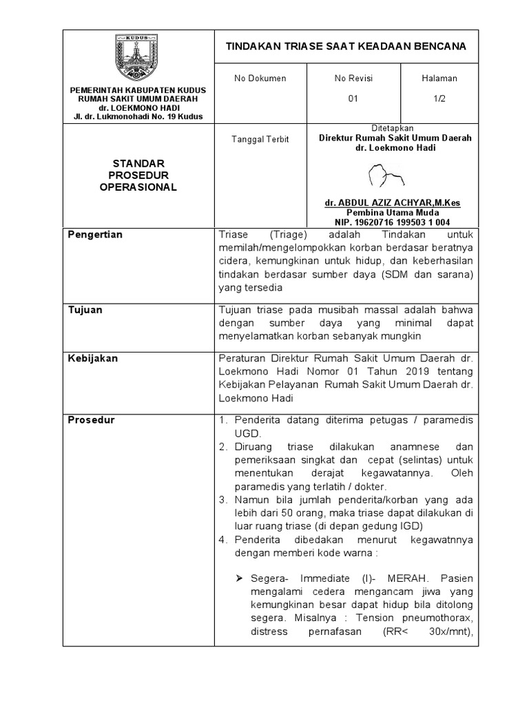 001 Spo Tindakan Triase Saat Keadaan Bencana | PDF