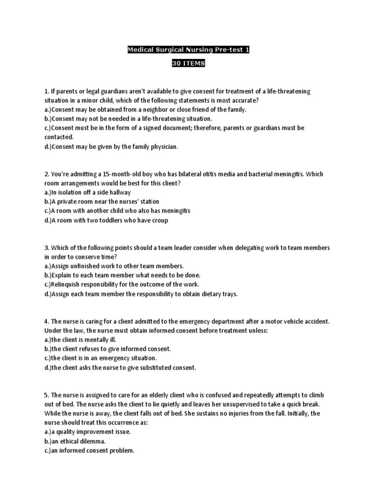 Medical Surgical Nursing Pre-Test 1 | PDF