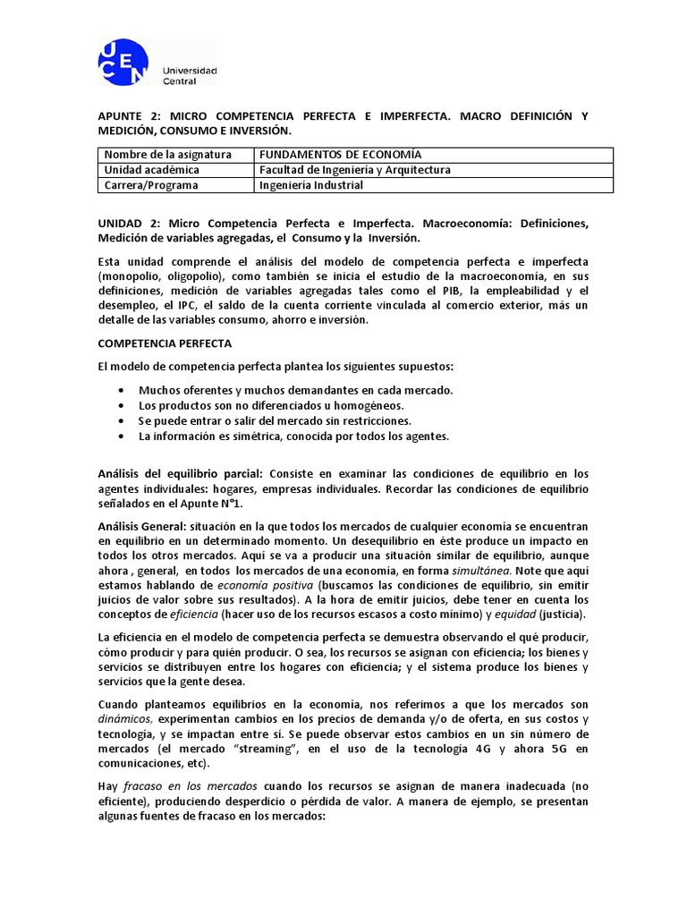 S2 - Apunte Micro - Competencia Perfecta e Imperfecta PDF | PDF | Monopolio | Mercado (economía)