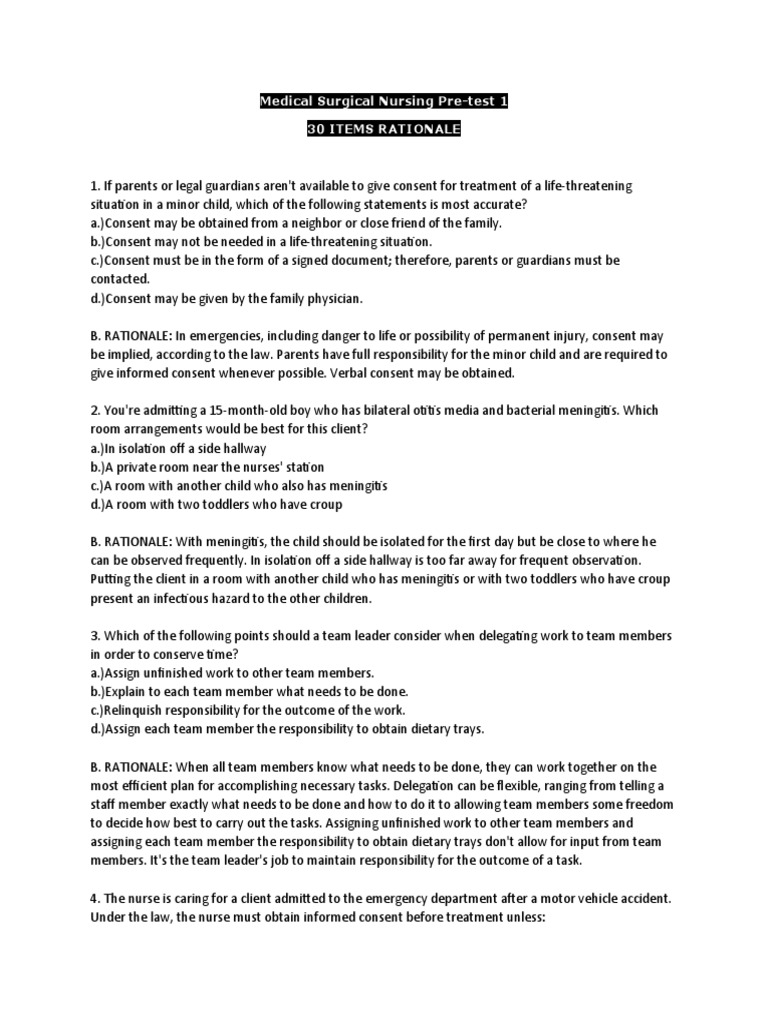 Medical Surgical Nursing Pre-Test 1 RATIONALE | PDF