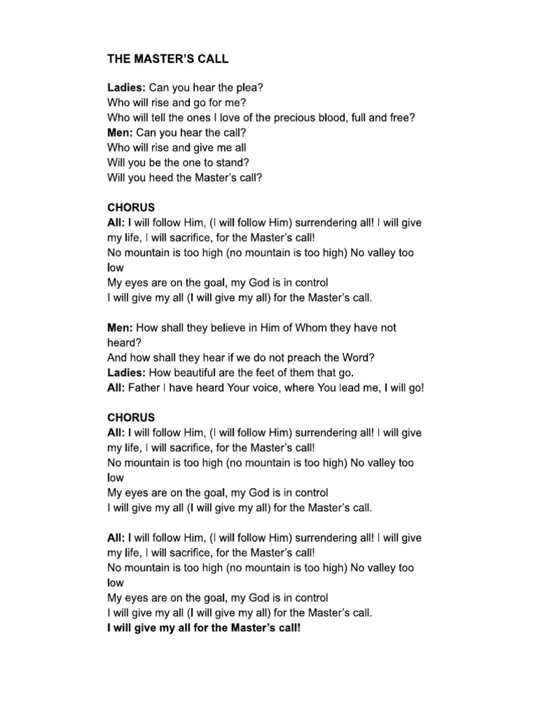 Masters Call PDF | PDF